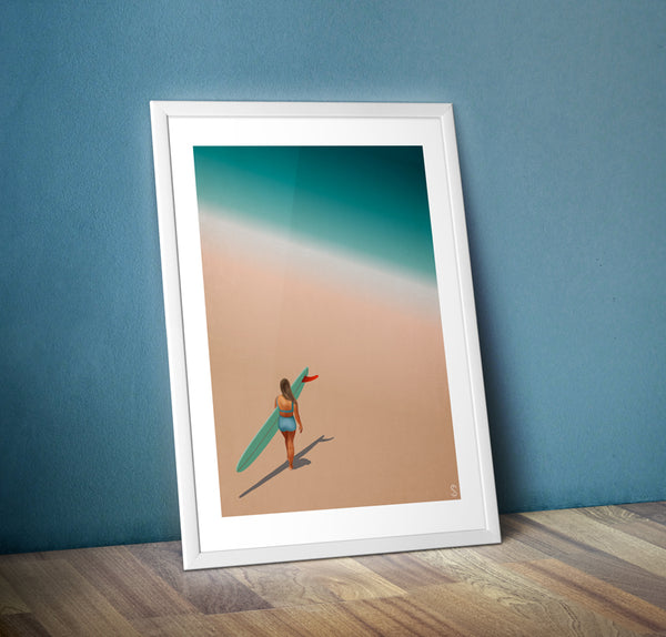 Red Fin Rider Art Print from the Single Fin Collective